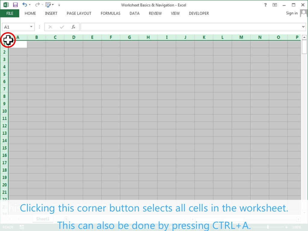 Worksheet Basics And Navigation Excel 2013 Tutorial