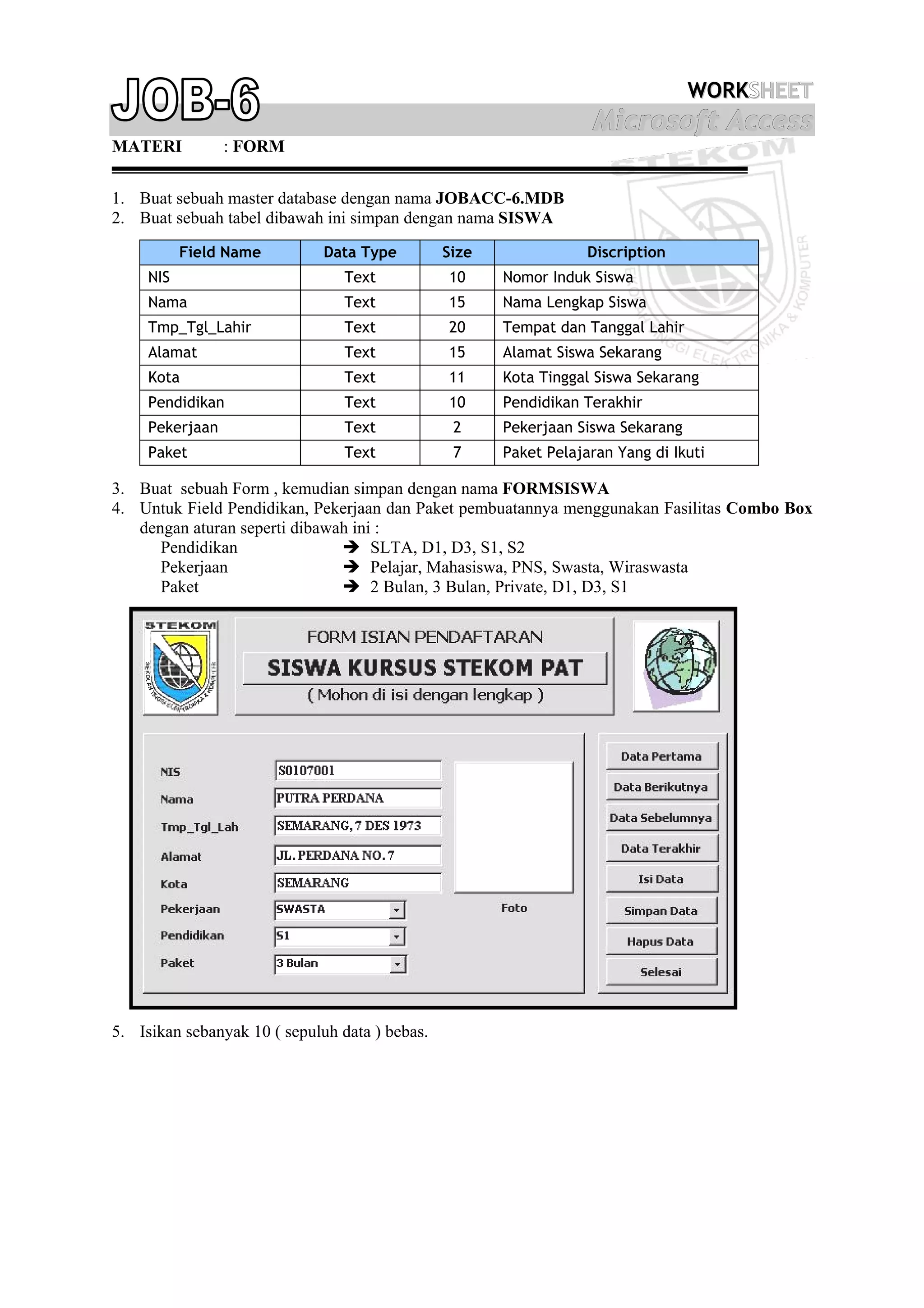 Worksheet dasar App.Pengolahan Data (Acc) | PDF