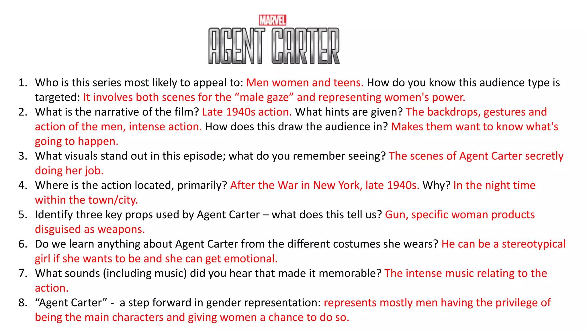 Worksheet for agent carter | PPT