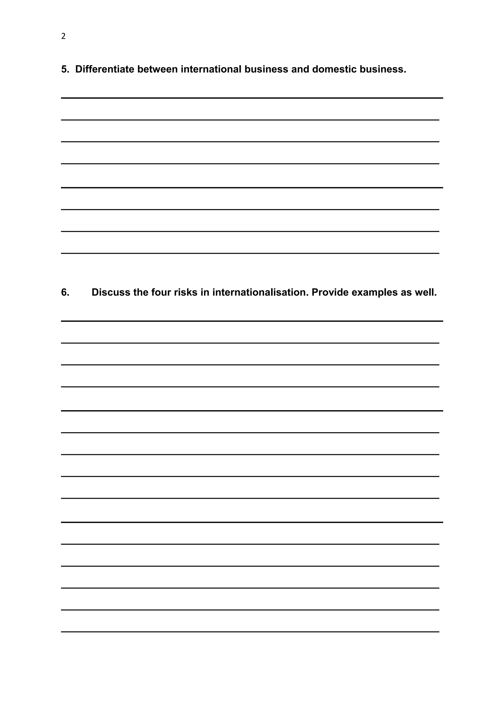 Worksheet for business management | DOC