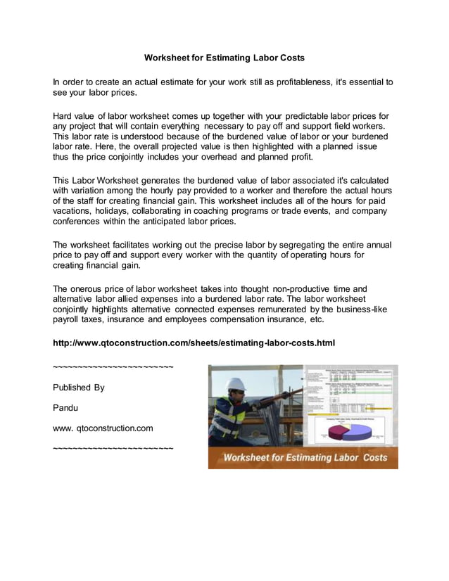 Worksheet for Estimating Labor Costs | PDF