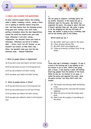 Worksheet for reading 2 | PDF