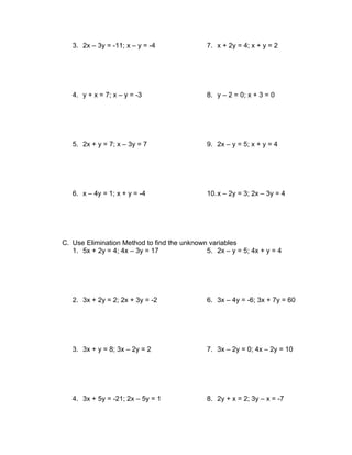 Worksheet For Simultaneous Equation | DOC