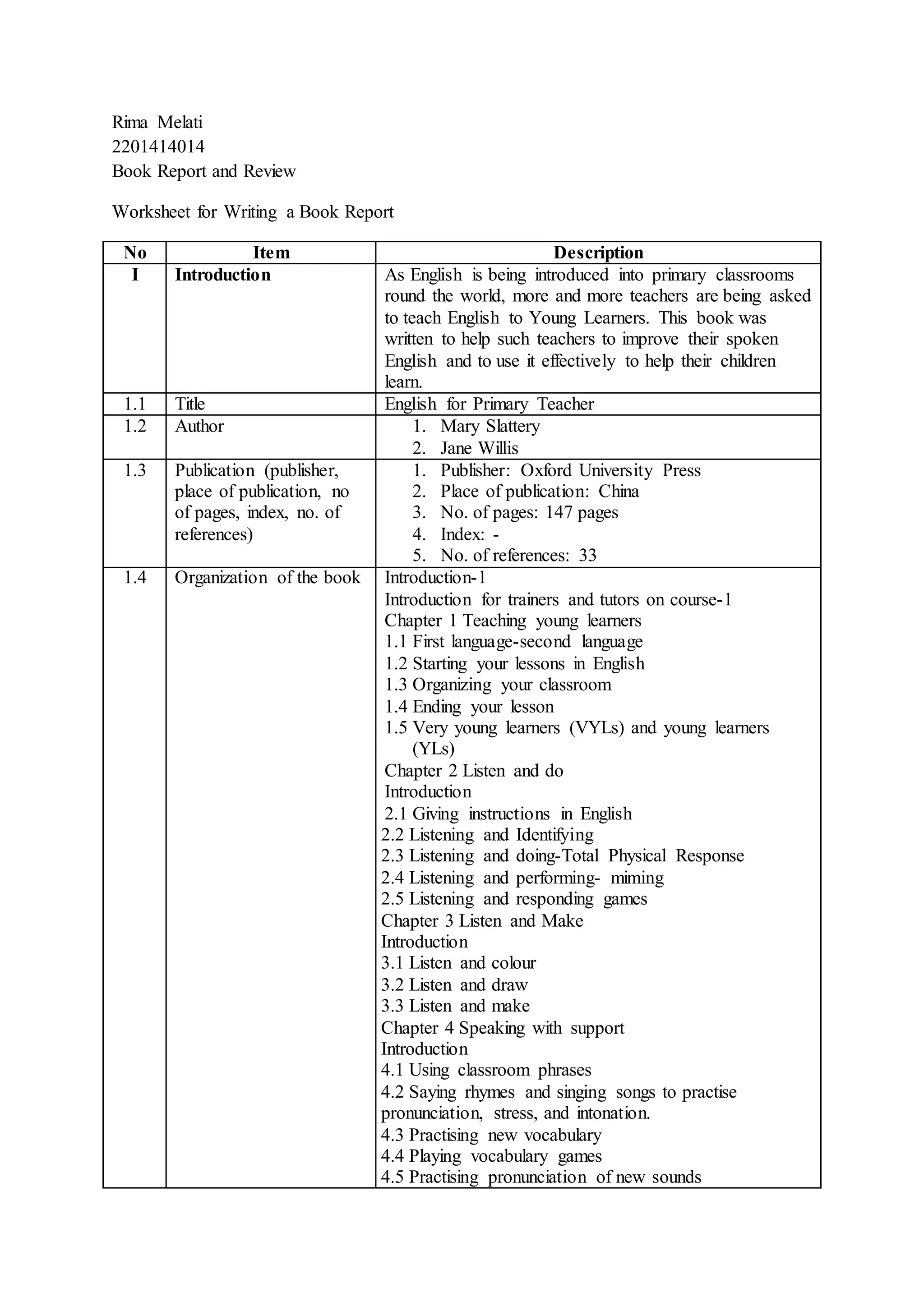 Worksheet for writing a book report | DOCX