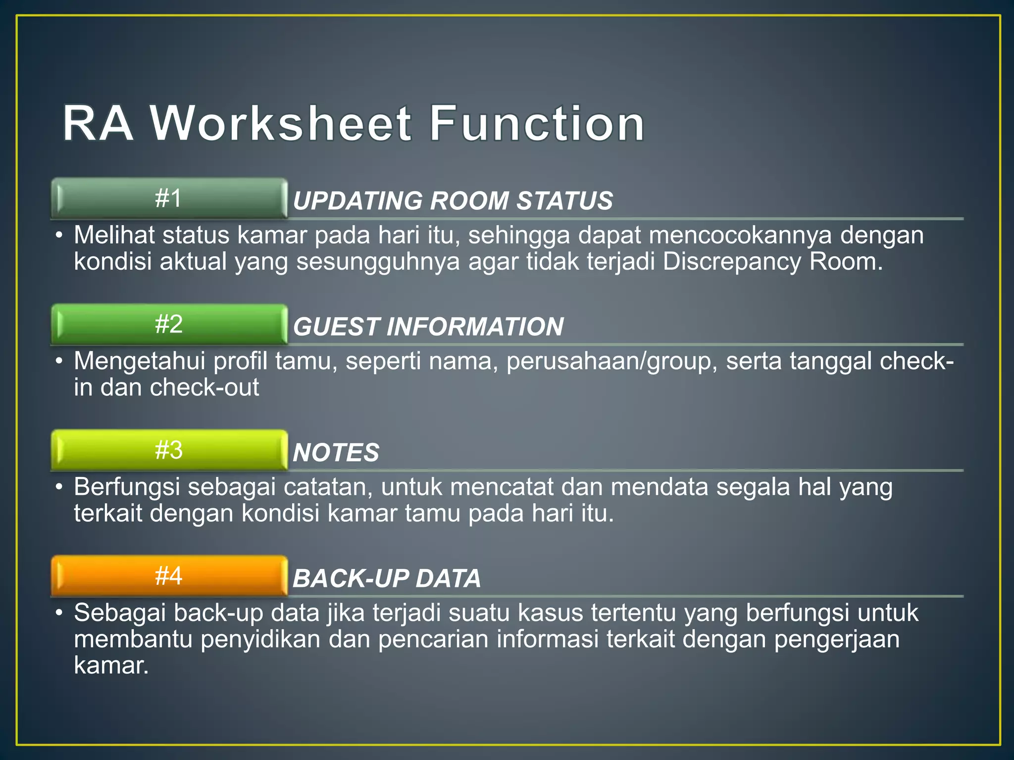 Worksheet function for Room Attendant | PPTX