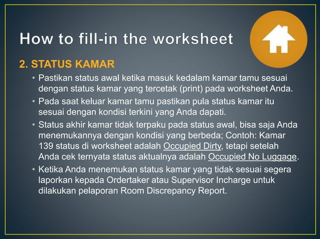 Worksheet function for Room Attendant | PPTX