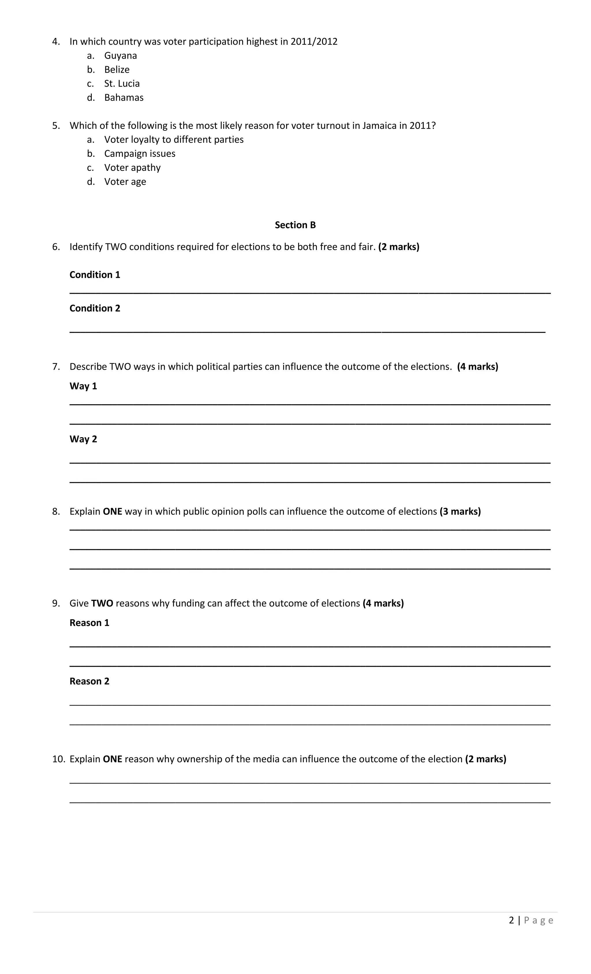 Worksheet government factors that influence election outcomes and voter ...