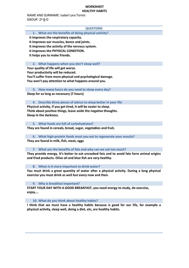 Worksheet healthy | DOCX