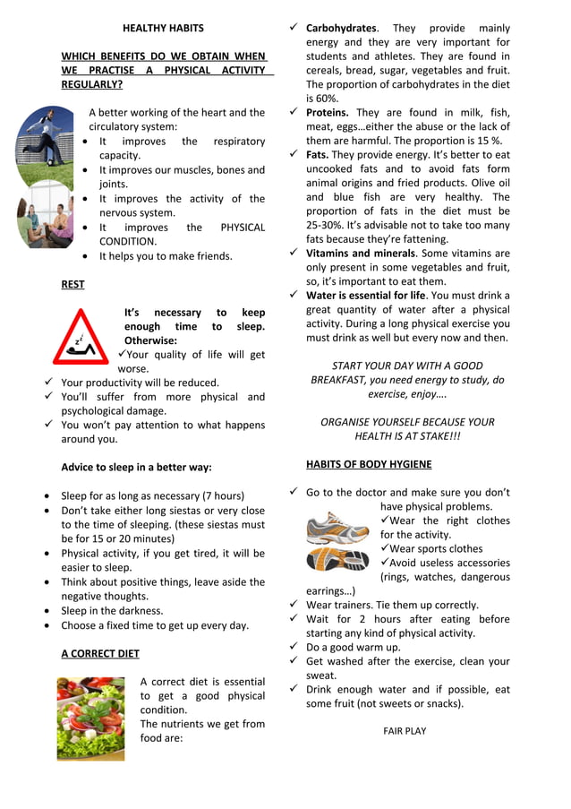 Worksheet "Healthy Habits" 2º ESO Secciones | DOC | Healthy Cooking and ...