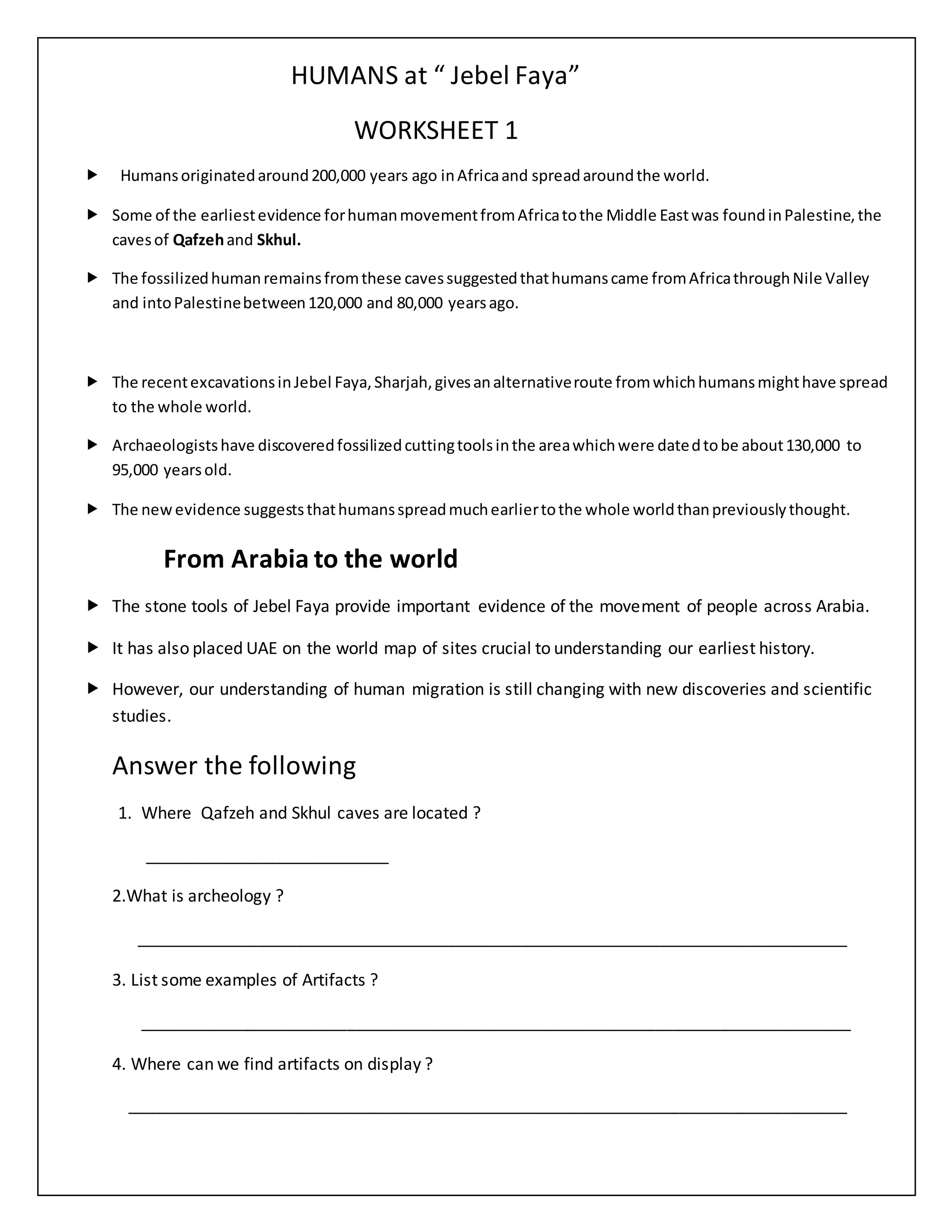 Work sheet humans in jebel faya 16 sept | DOCX