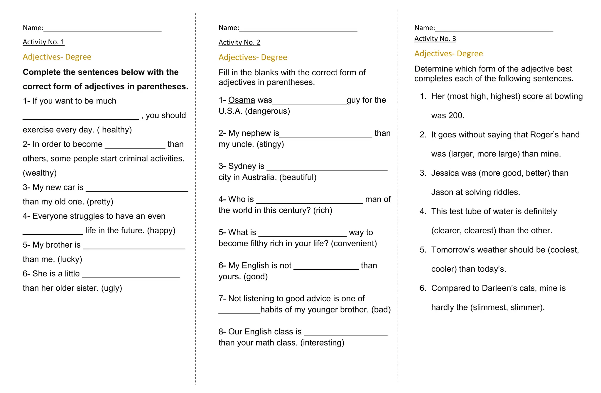 Worksheets and activities in english grade 4-6 | DOCX