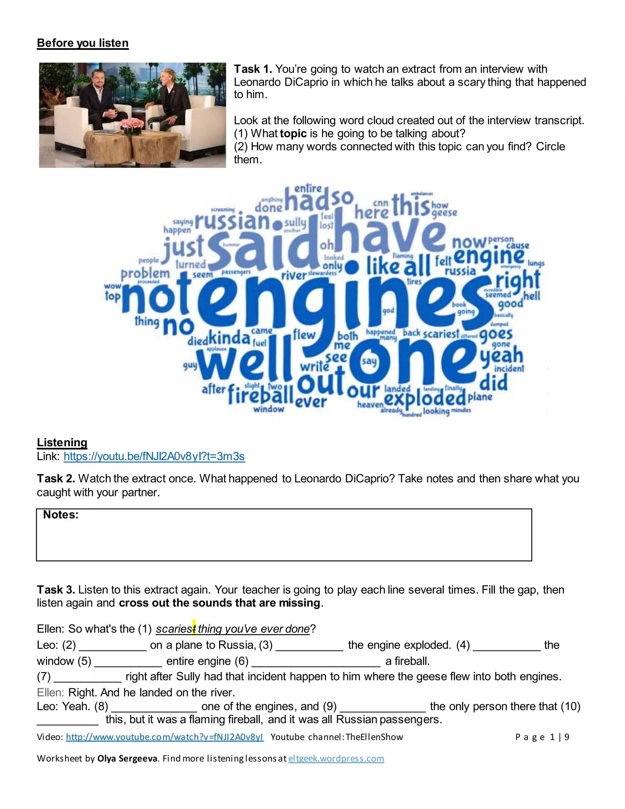 Worksheet (listening am e leo's bad luck) | DOCX