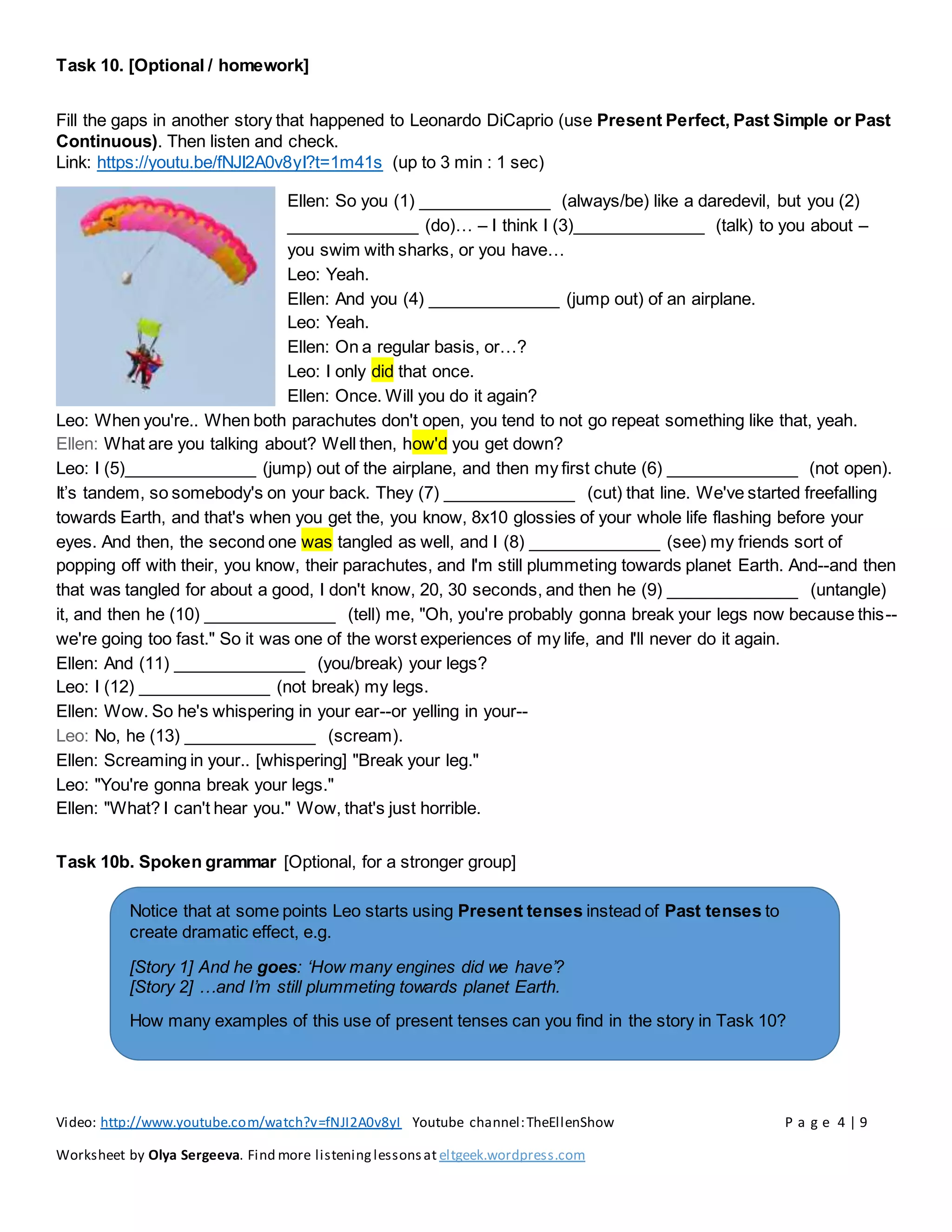 Worksheet (listening am e leo's bad luck) | DOCX