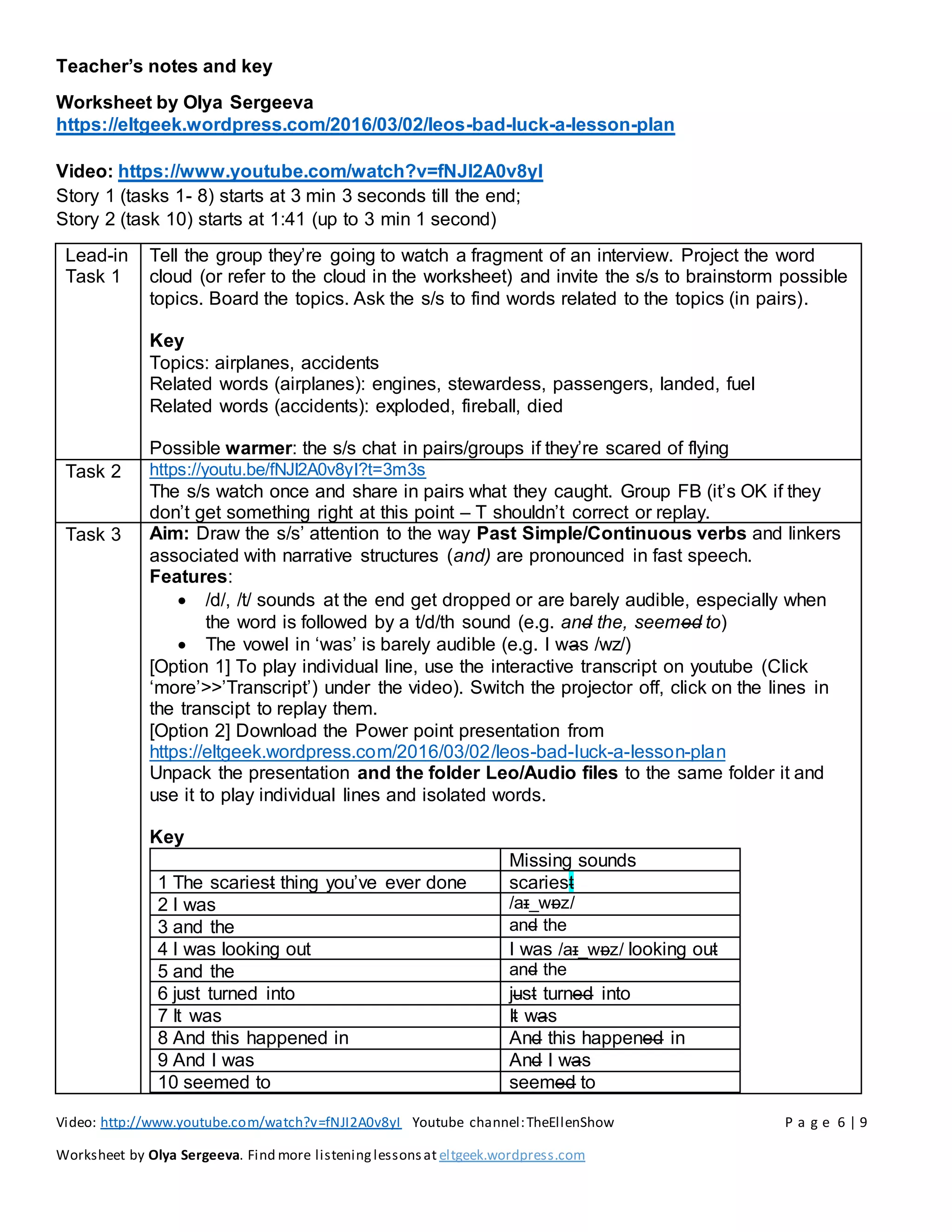 Worksheet (listening am e leo's bad luck) | DOCX