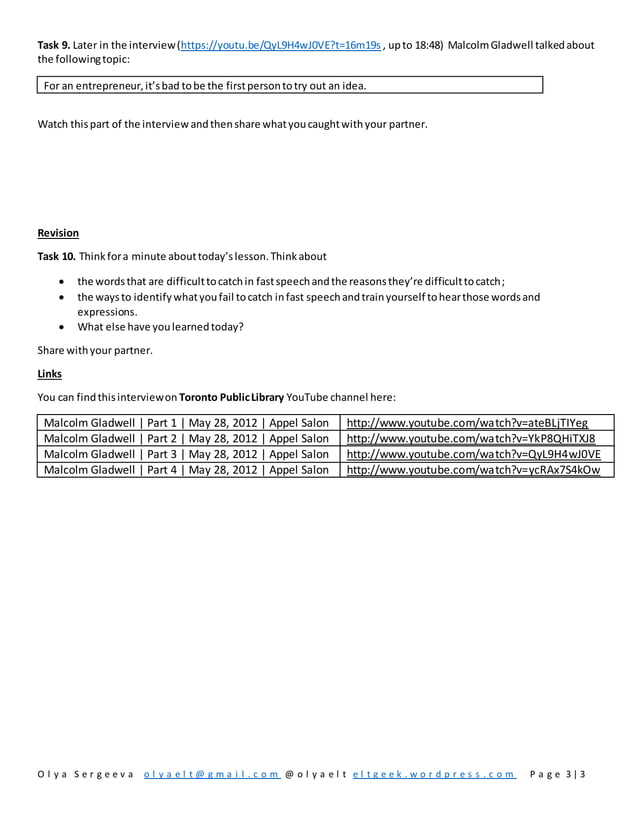 Worksheet (Listening AmE Malcolm Gladwell)