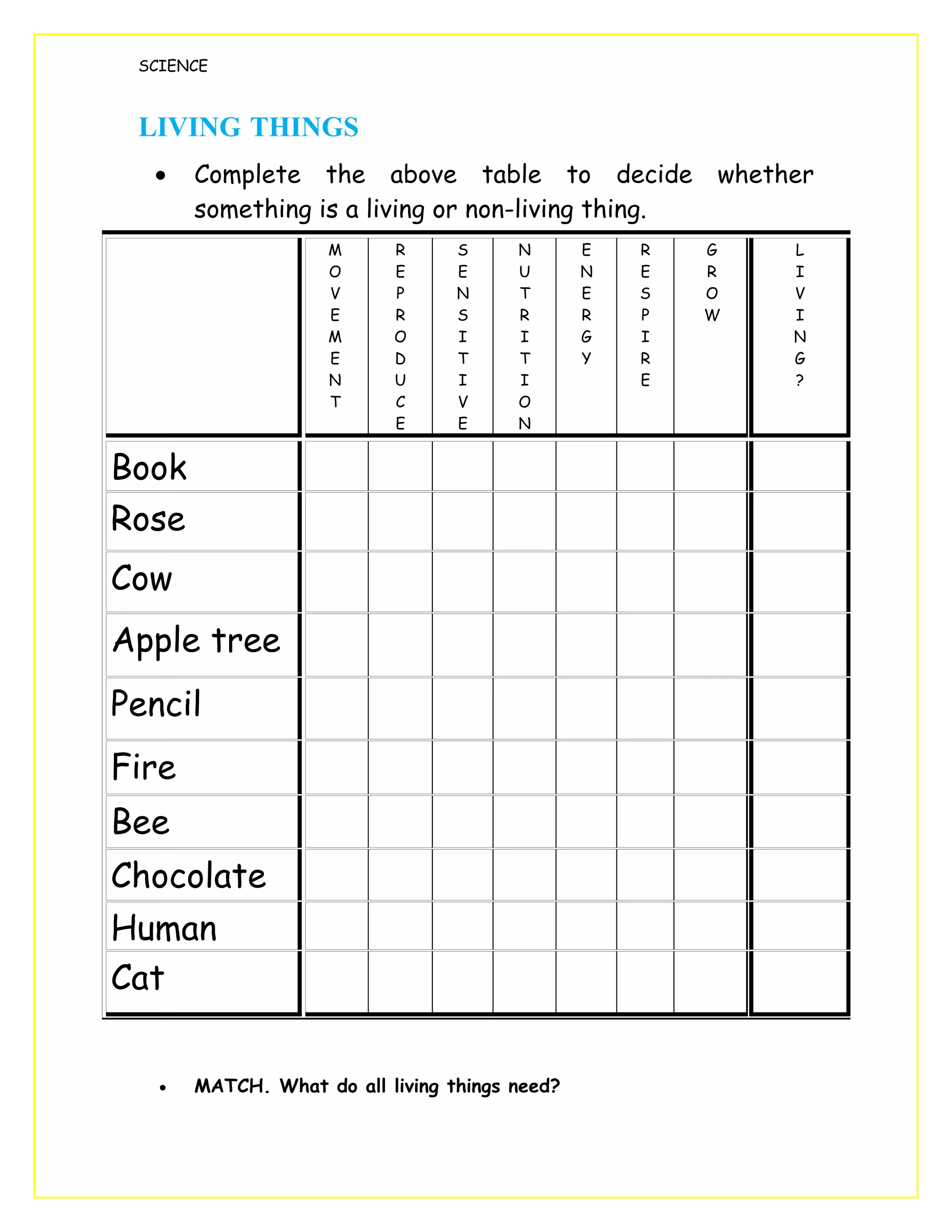 Worksheet living things1 | DOC