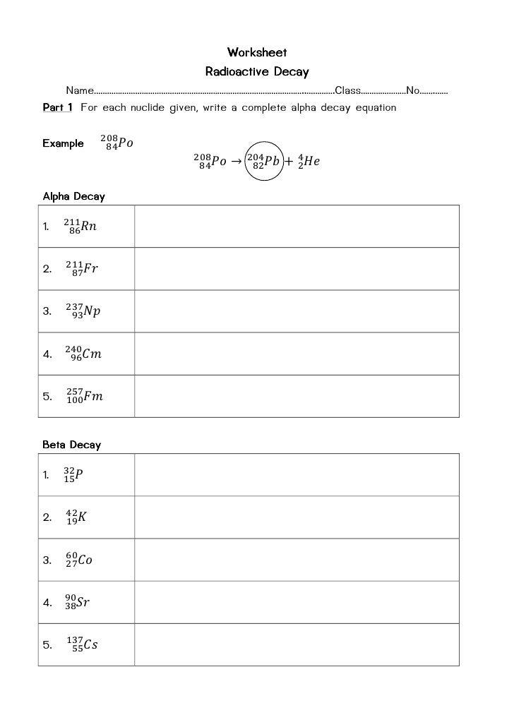 Nuclear Equation Worksheet