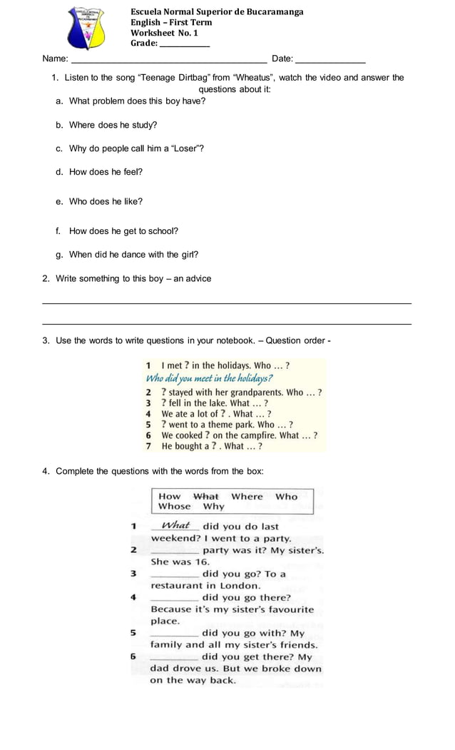 Worksheet no. 1 | DOCX | Homework and Study | Education