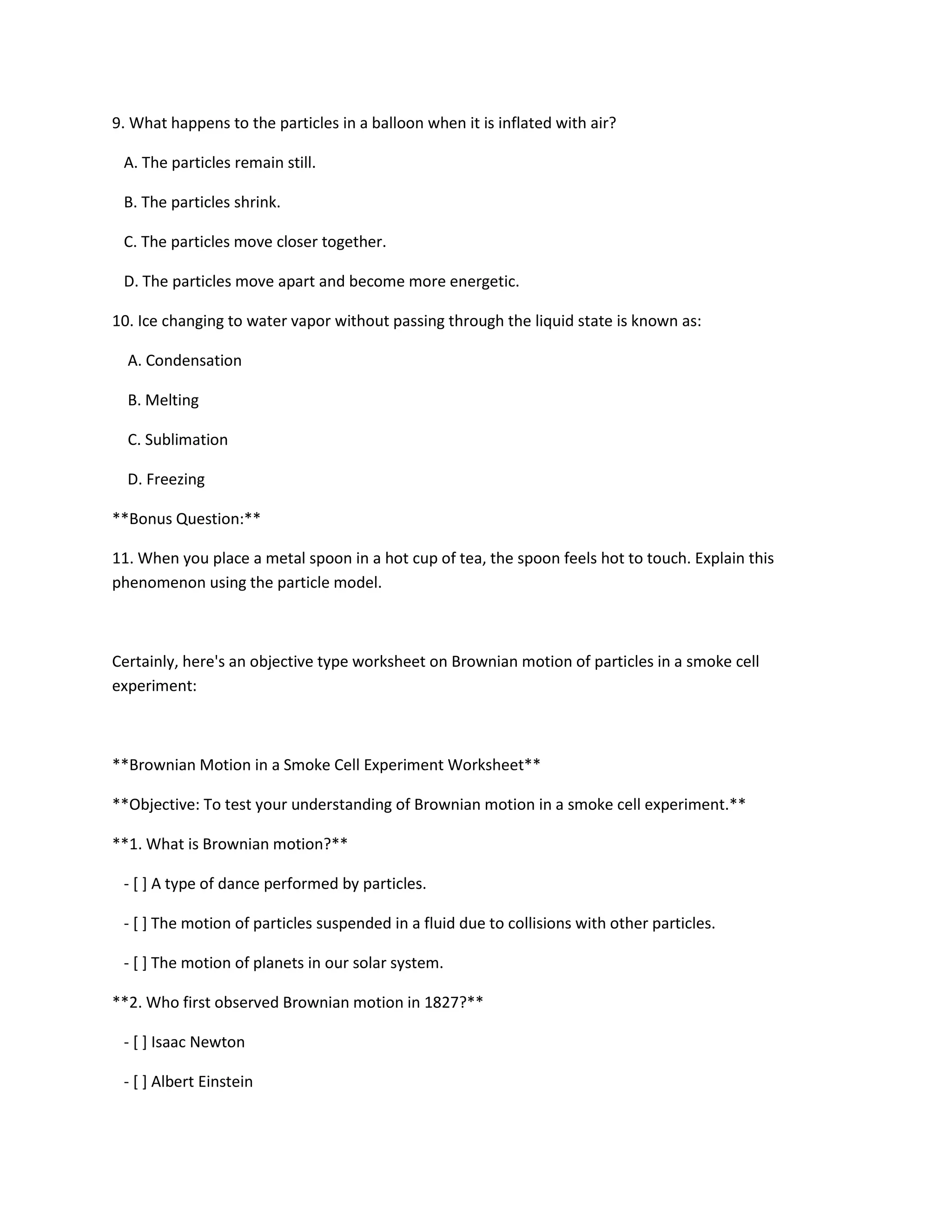 worksheet of class 6 chapter matter as particles.docx