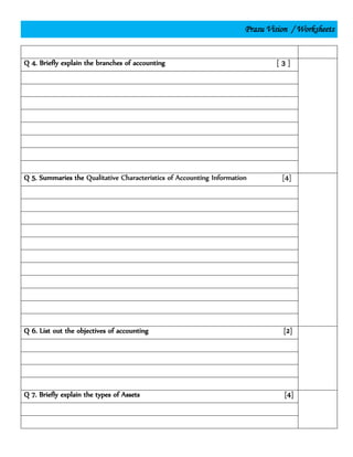 Work sheet on Accountancy Basics | PDF
