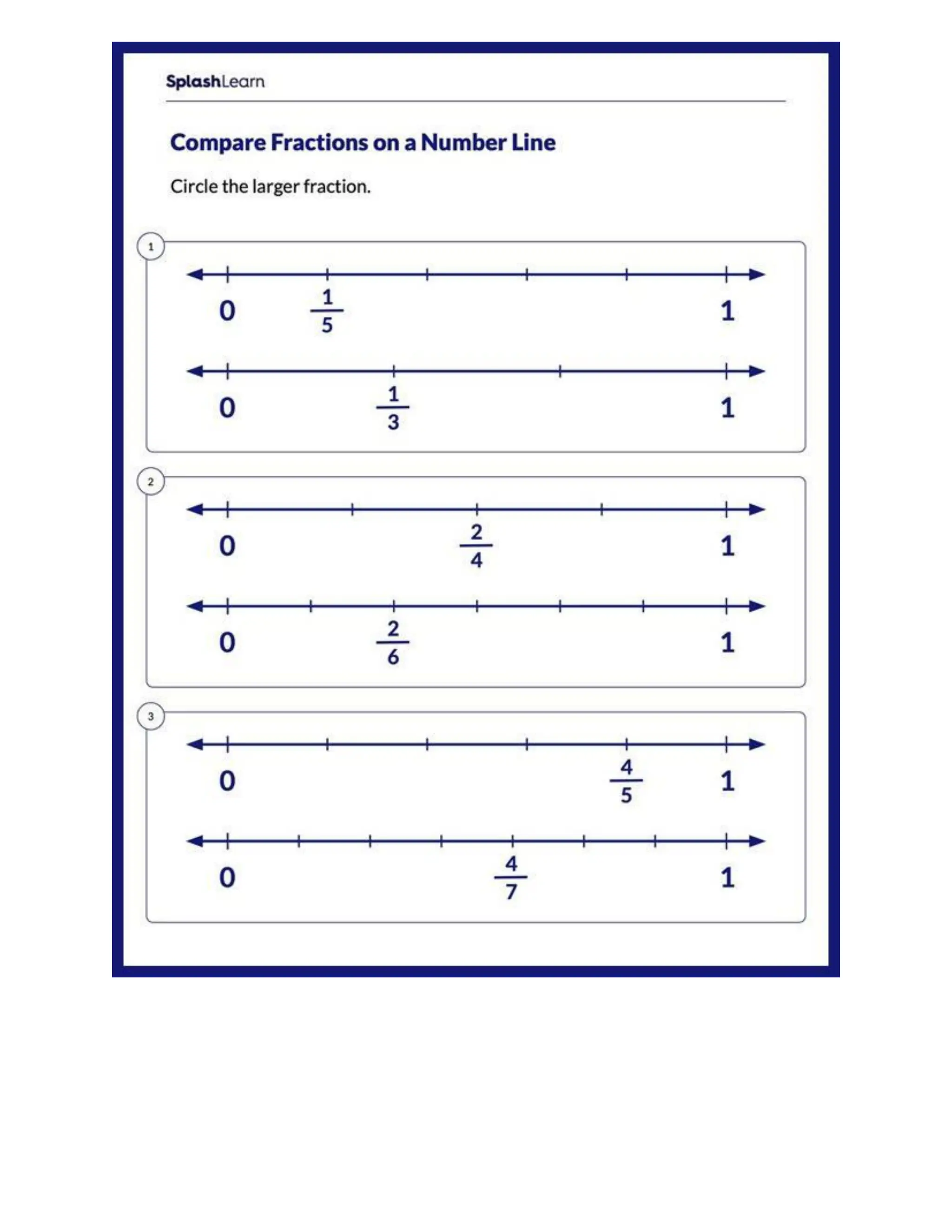 worksheet on comparing fractions using numebr line .pdf | Physics | Science