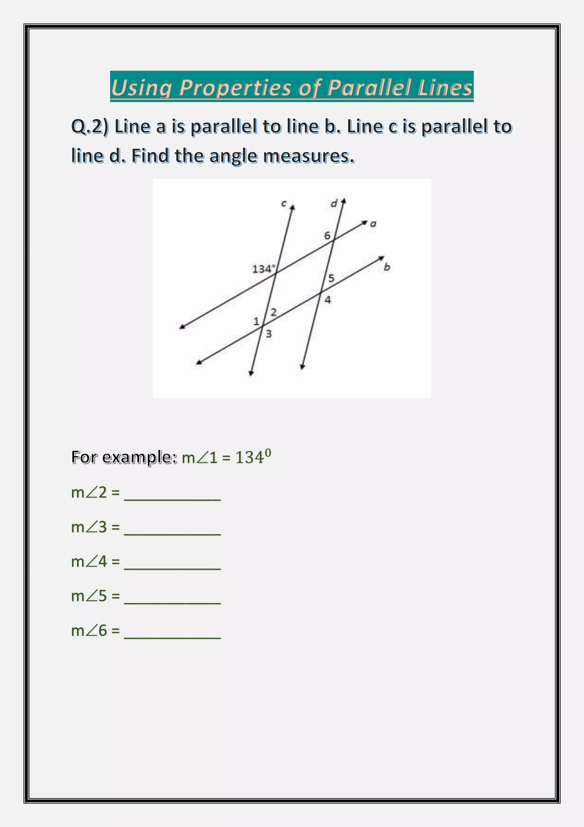 Worksheet on parallel line (Grade 8) | PDF