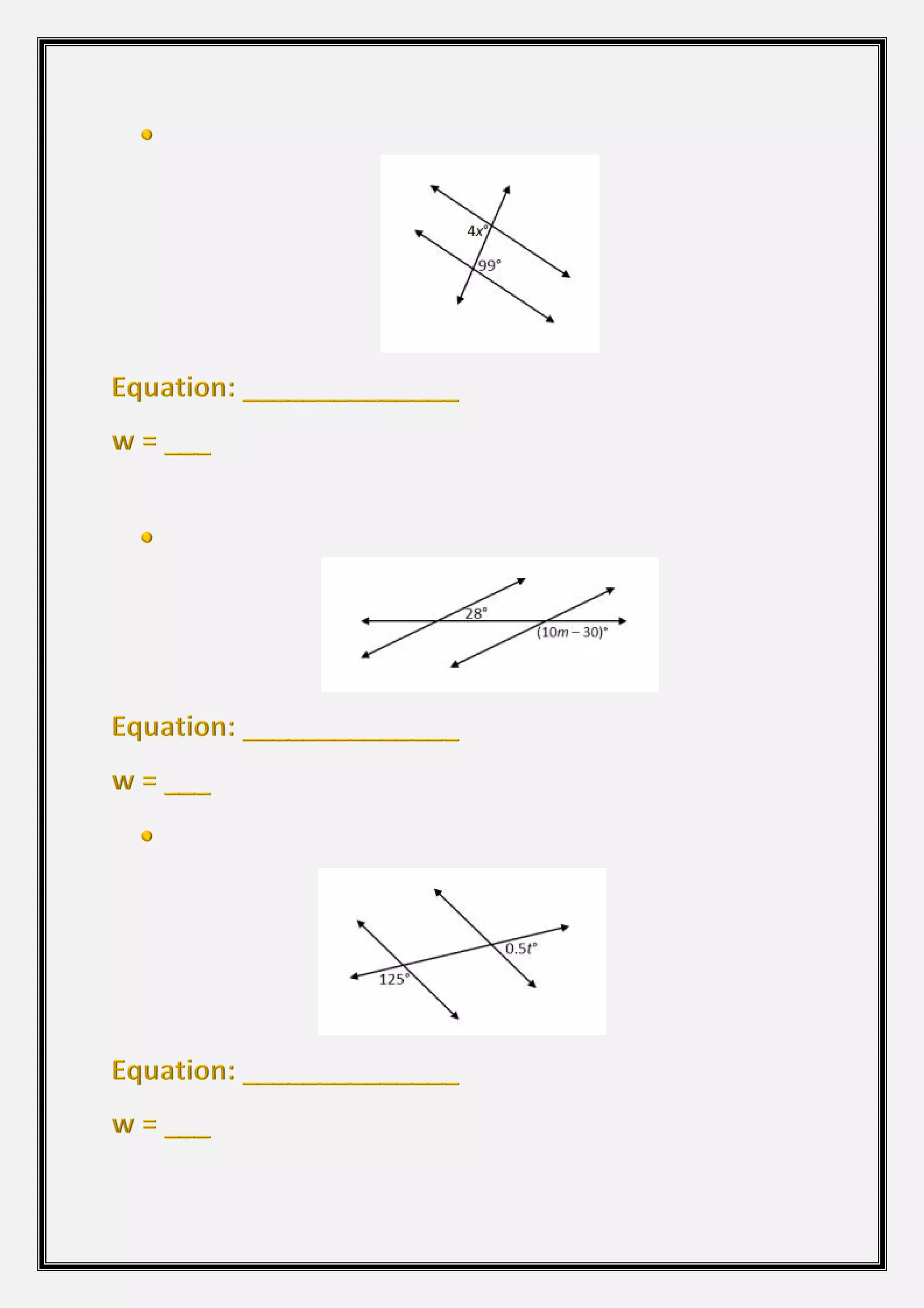 Worksheet on parallel line (Grade 8) | PDF