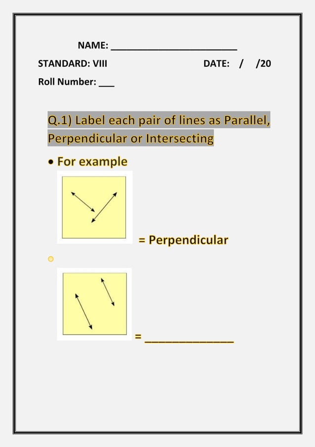 Worksheet on parallel line (Grade 8) | PDF