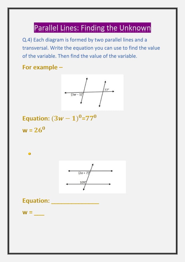 Worksheet on parallel line (Grade 8) | PDF