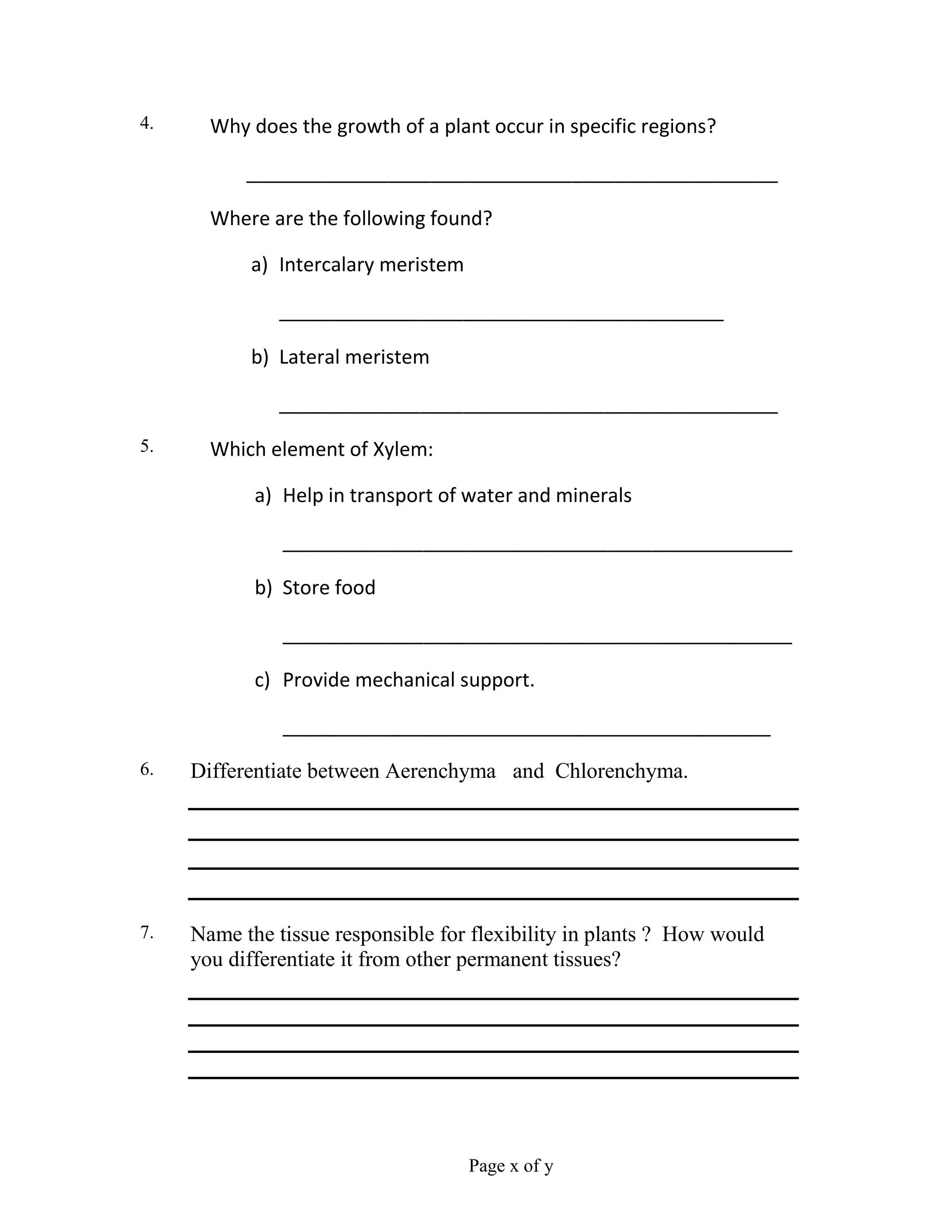 Worksheet on plant tissues | DOC