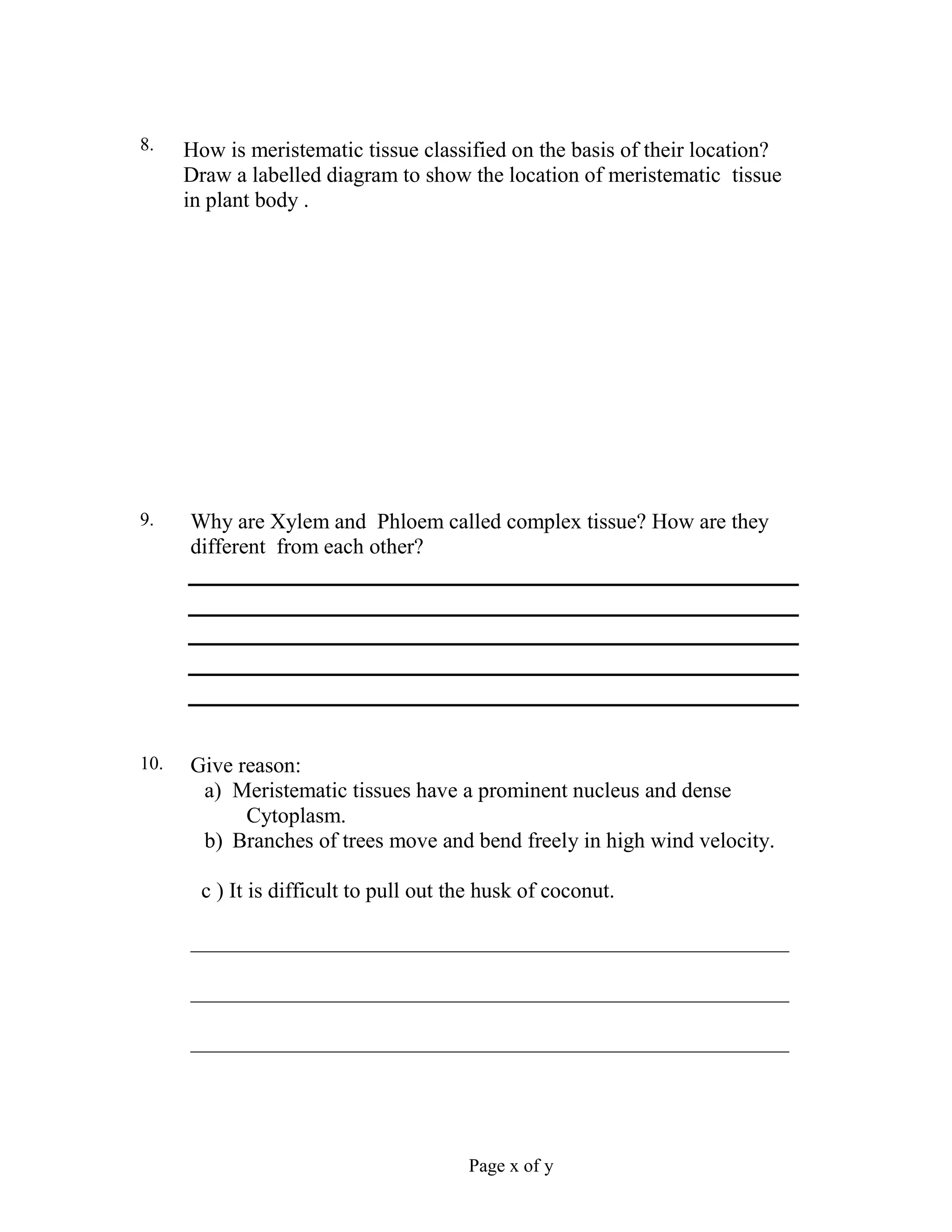 Worksheet on plant tissues | DOC