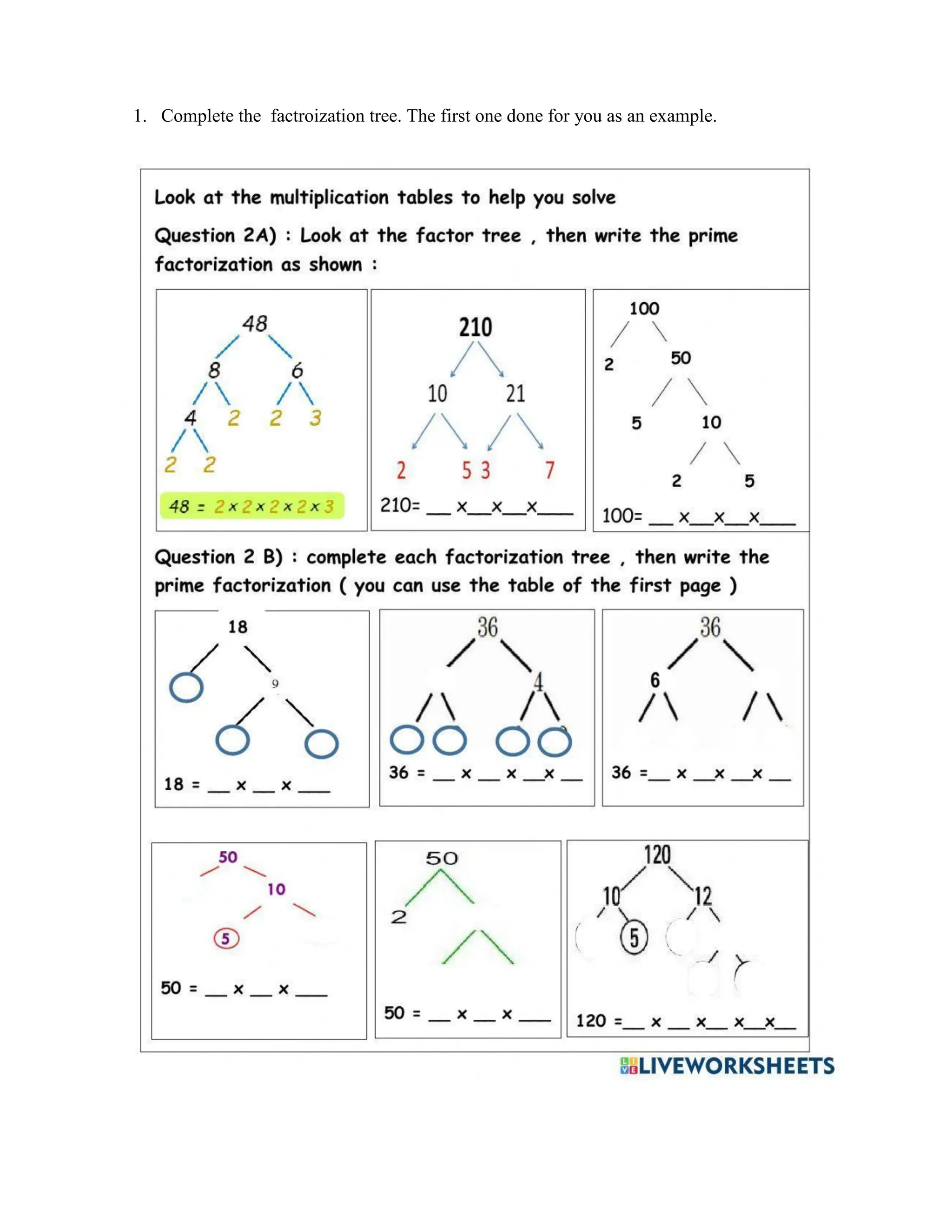 worksheet on prime factorization method .pdf