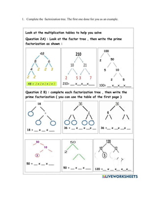 worksheet on prime factorization method .pdf