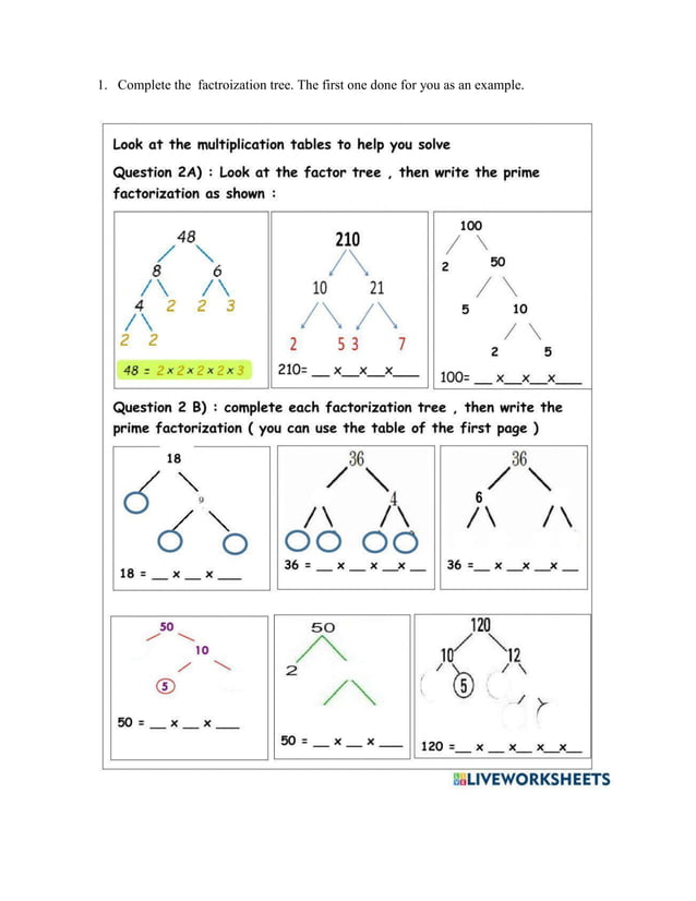 worksheet on prime factorization method .pdf