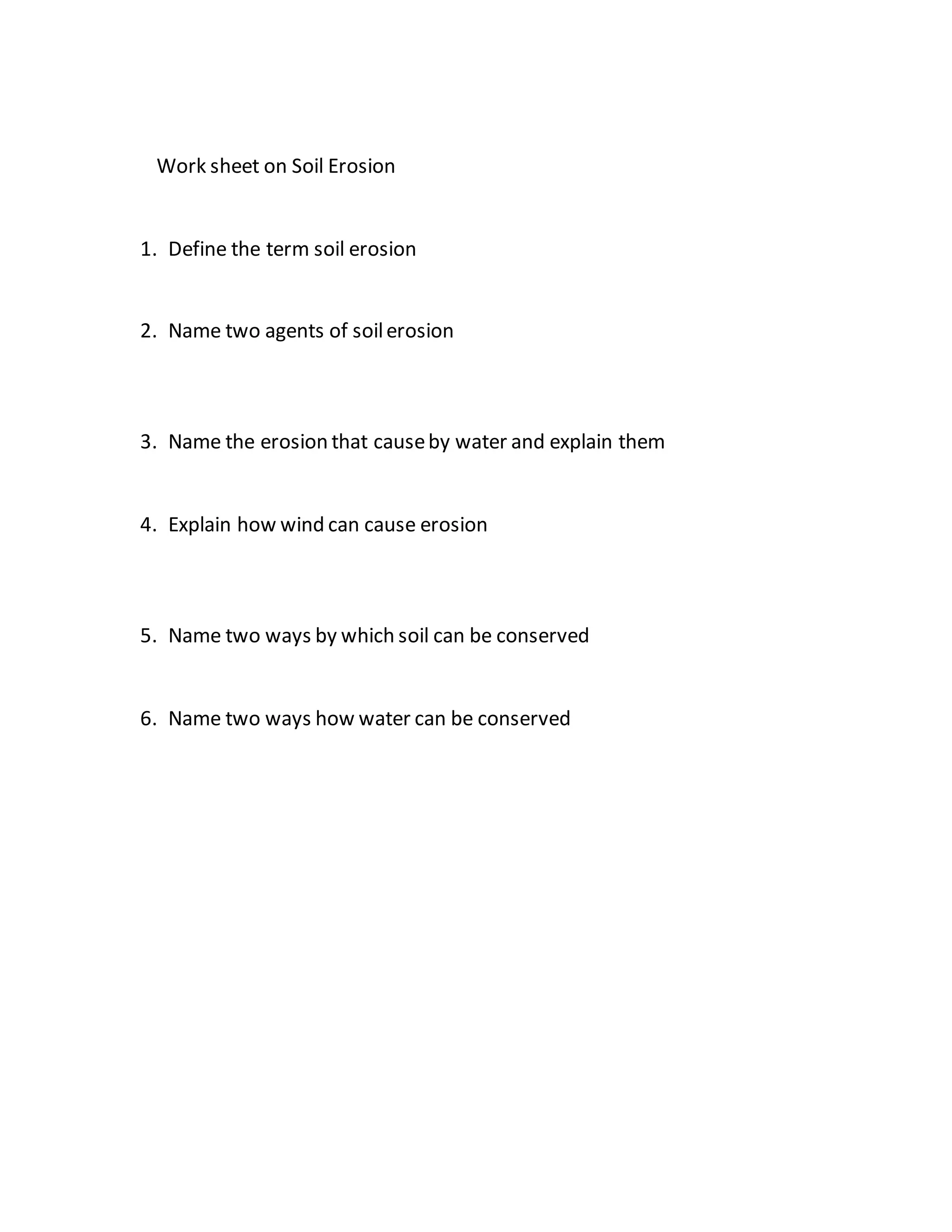 Work sheet on soil erosion | DOCX