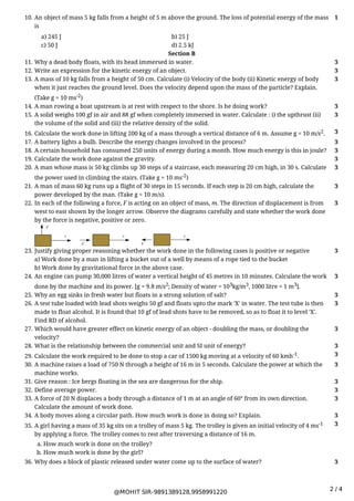 Worksheet on work,power and energy class 9 | PDF