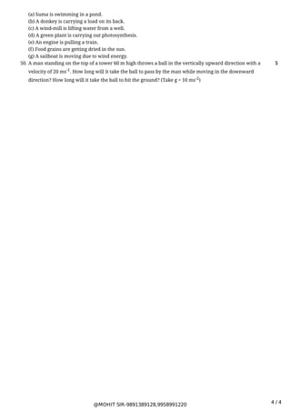 Worksheet on work,power and energy class 9 | PDF