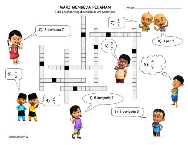 Crossword Puzzle Pecahan Math Tahun 2 | PDF