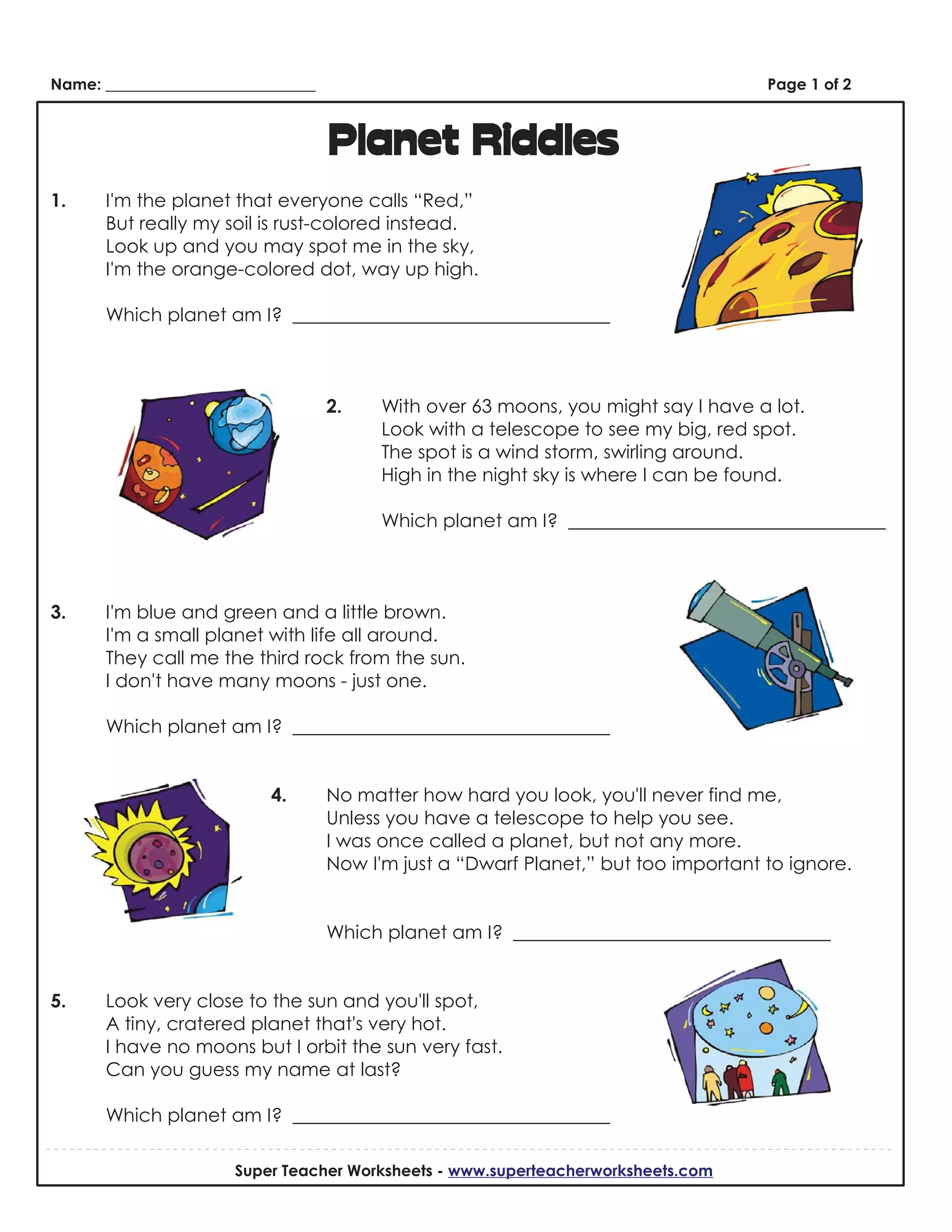 Worksheet (planet riddles) | PDF