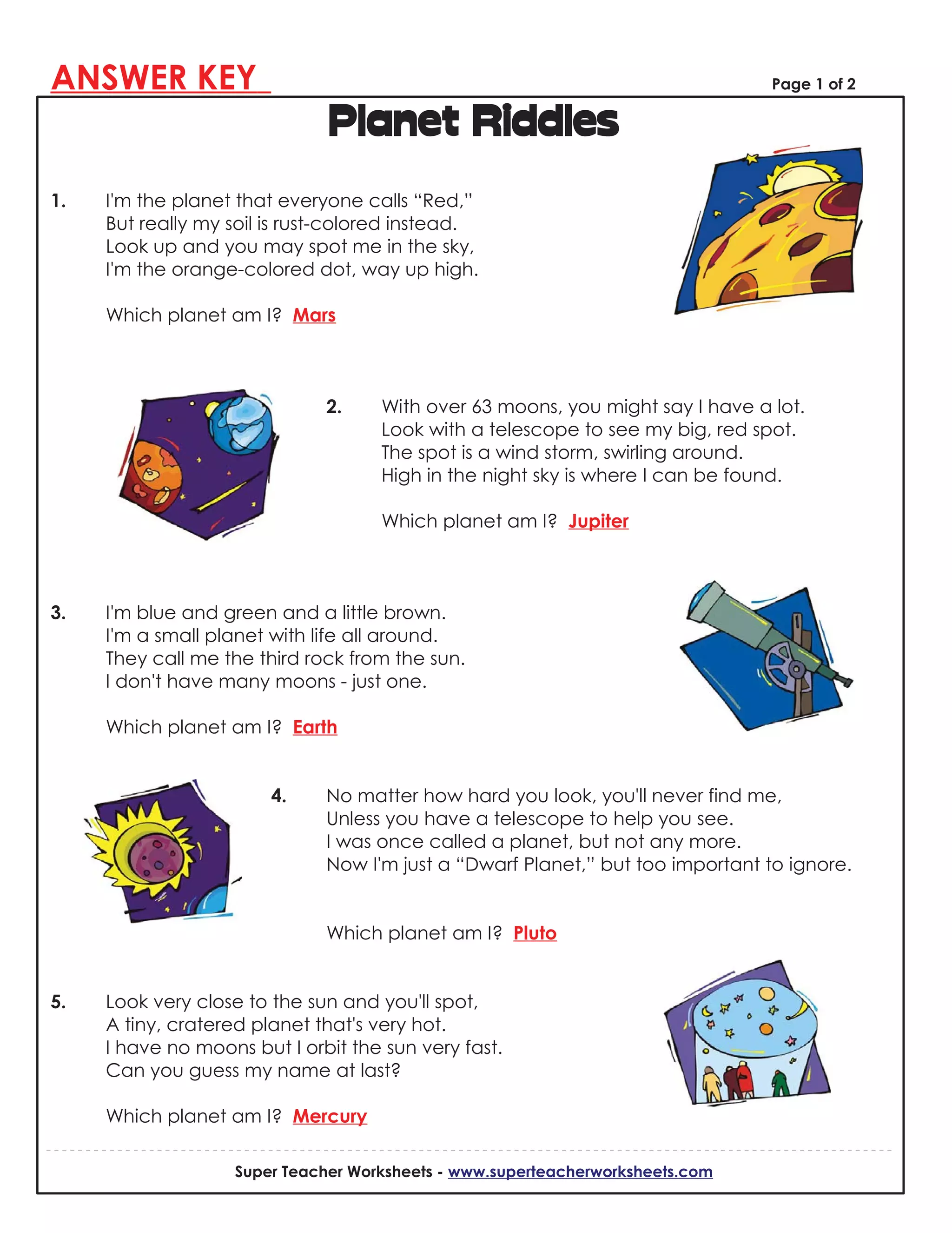 Worksheet (planet riddles) | PDF