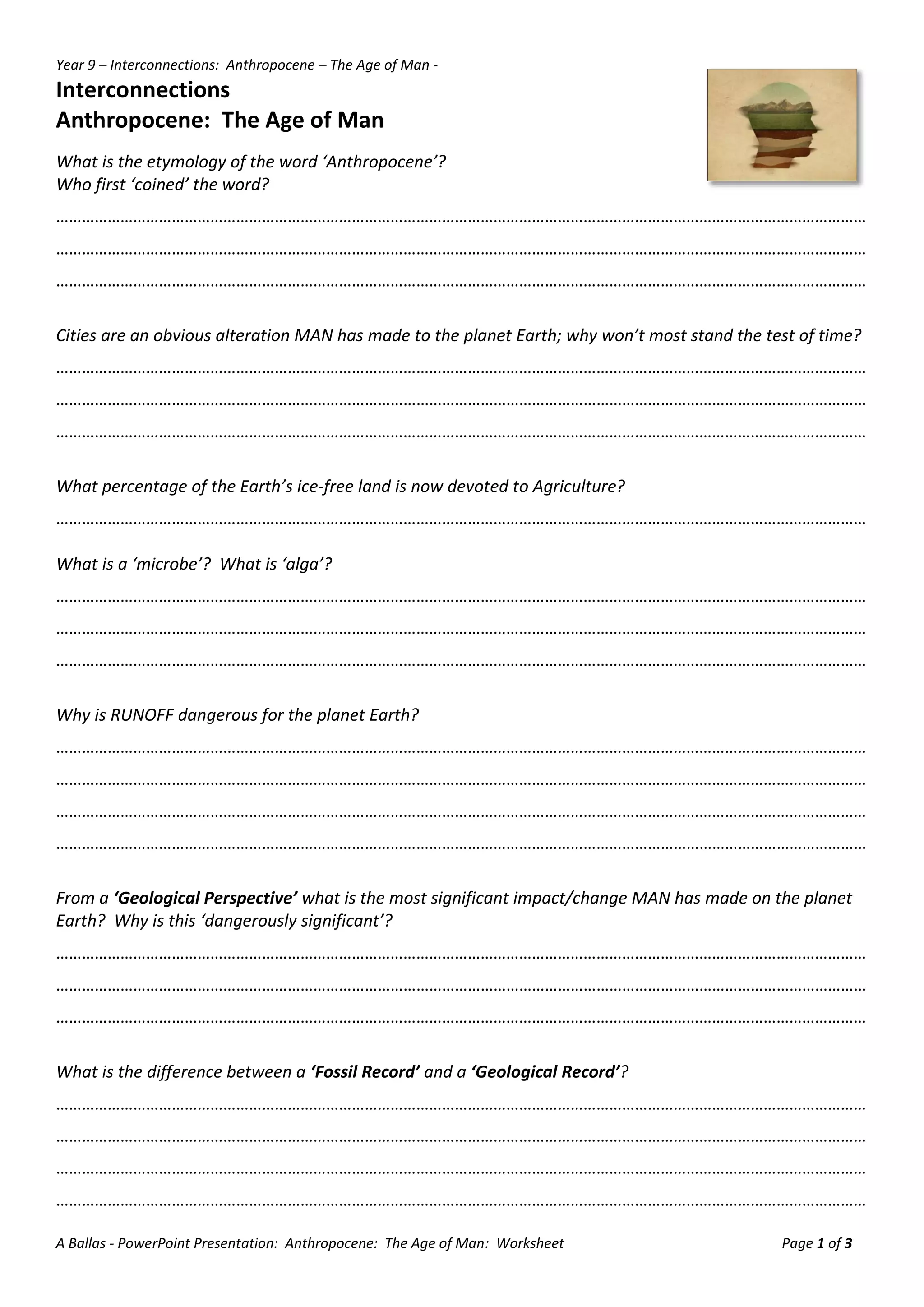 Anthropocene: - The Age of Man - (Worksheet) | PDF