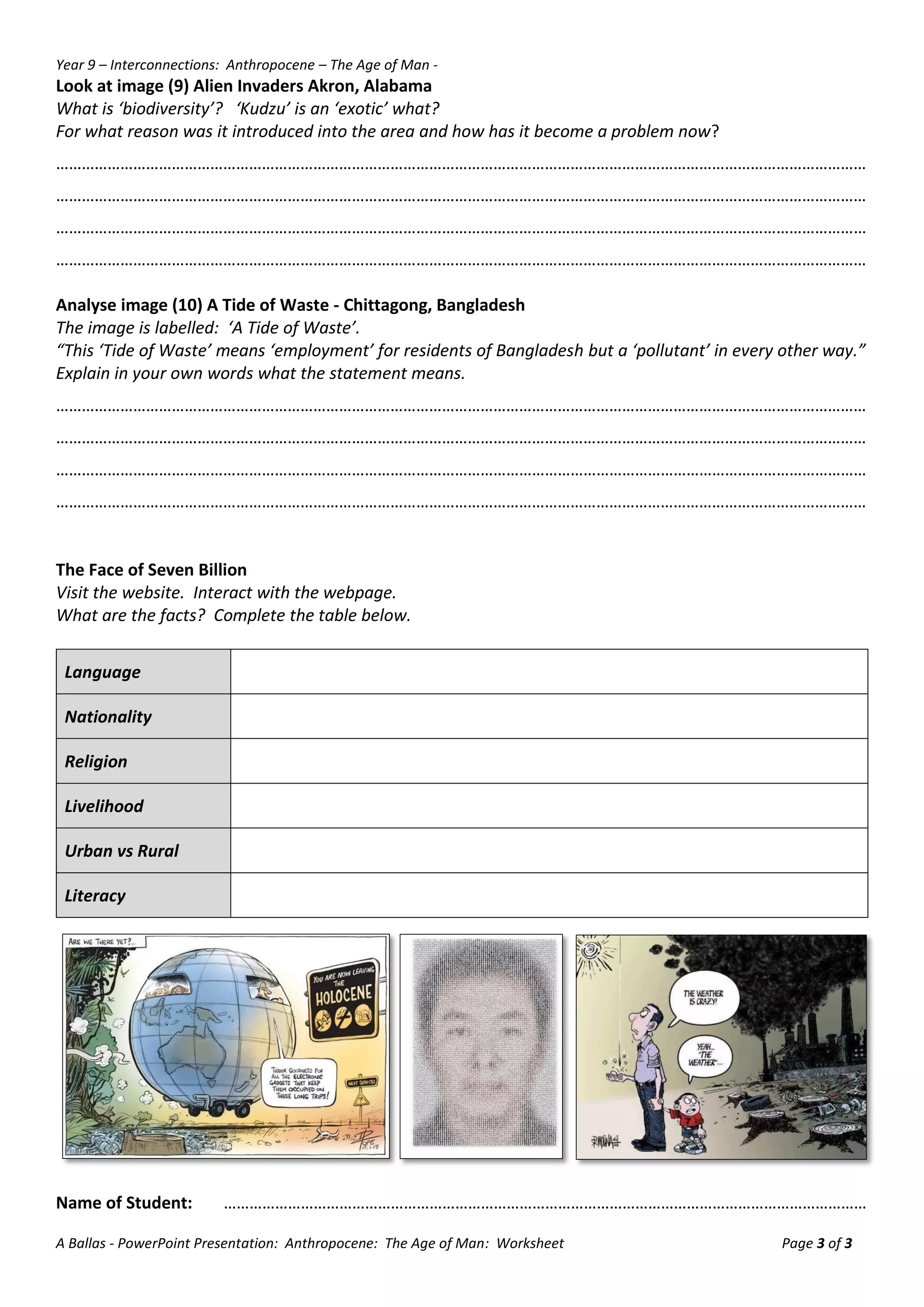 Anthropocene: - The Age of Man - (Worksheet) | PDF