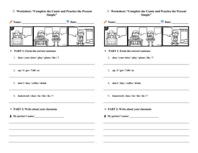 worksheet del present simple para practicar lo aprendido | PPT