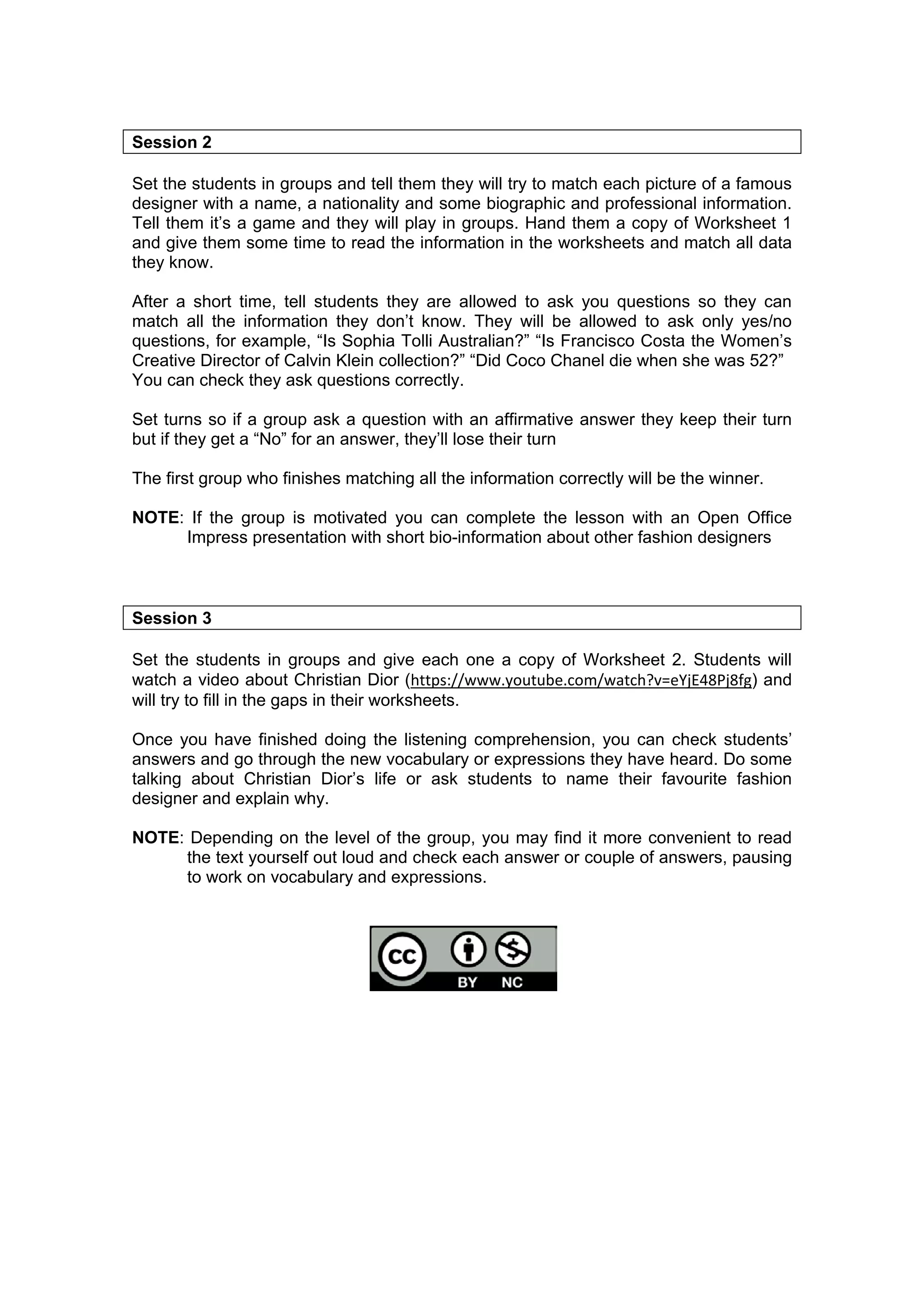 Worksheets famous fashion designers | PDF