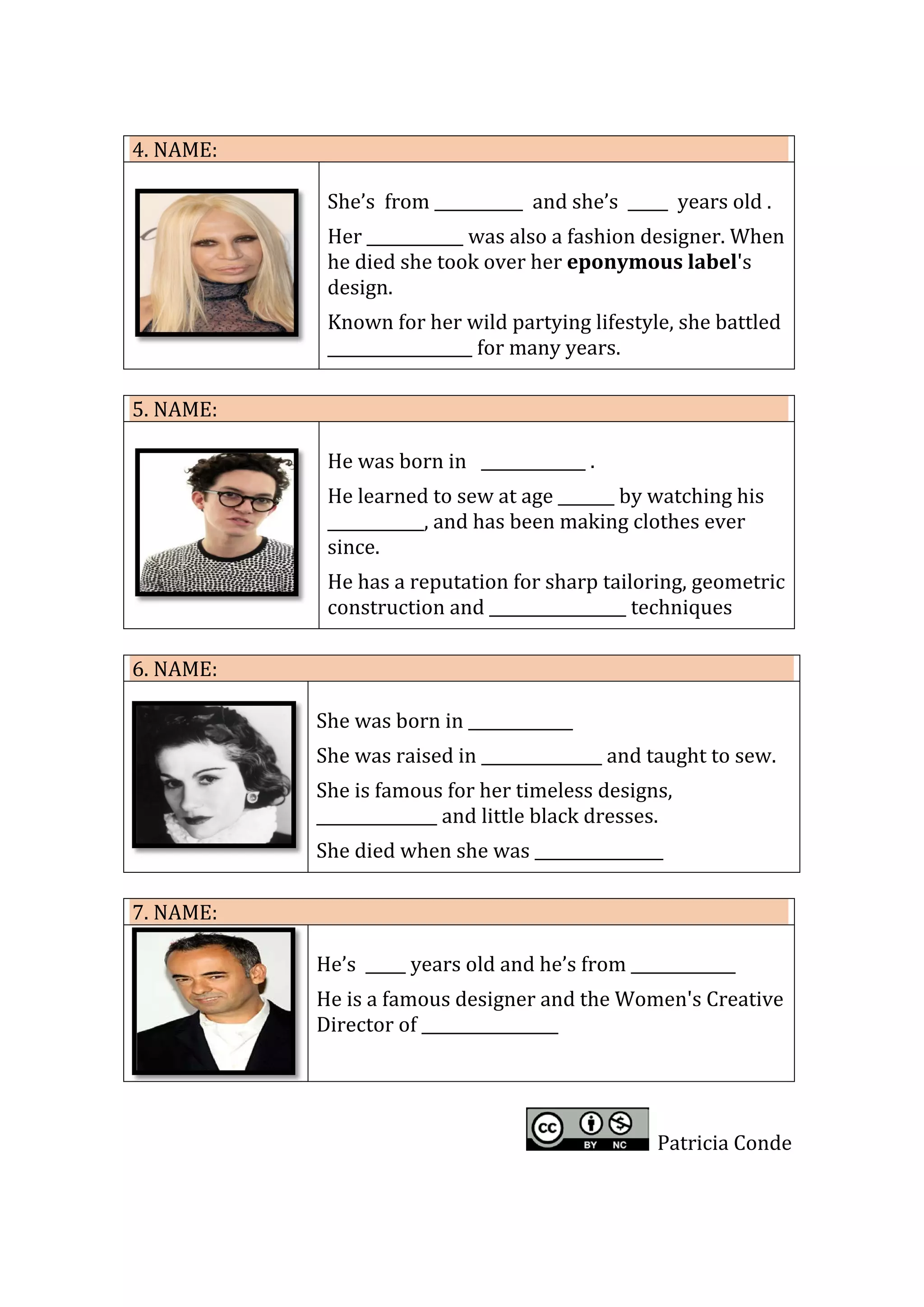 Worksheets famous fashion designers | PDF