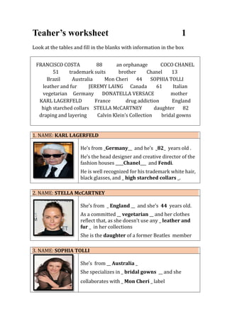Worksheets famous fashion designers | PDF