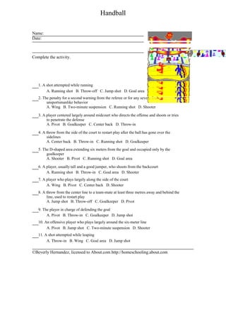 Worksheets 2nd Term Team Sport 1º ESO Secciones | DOCX
