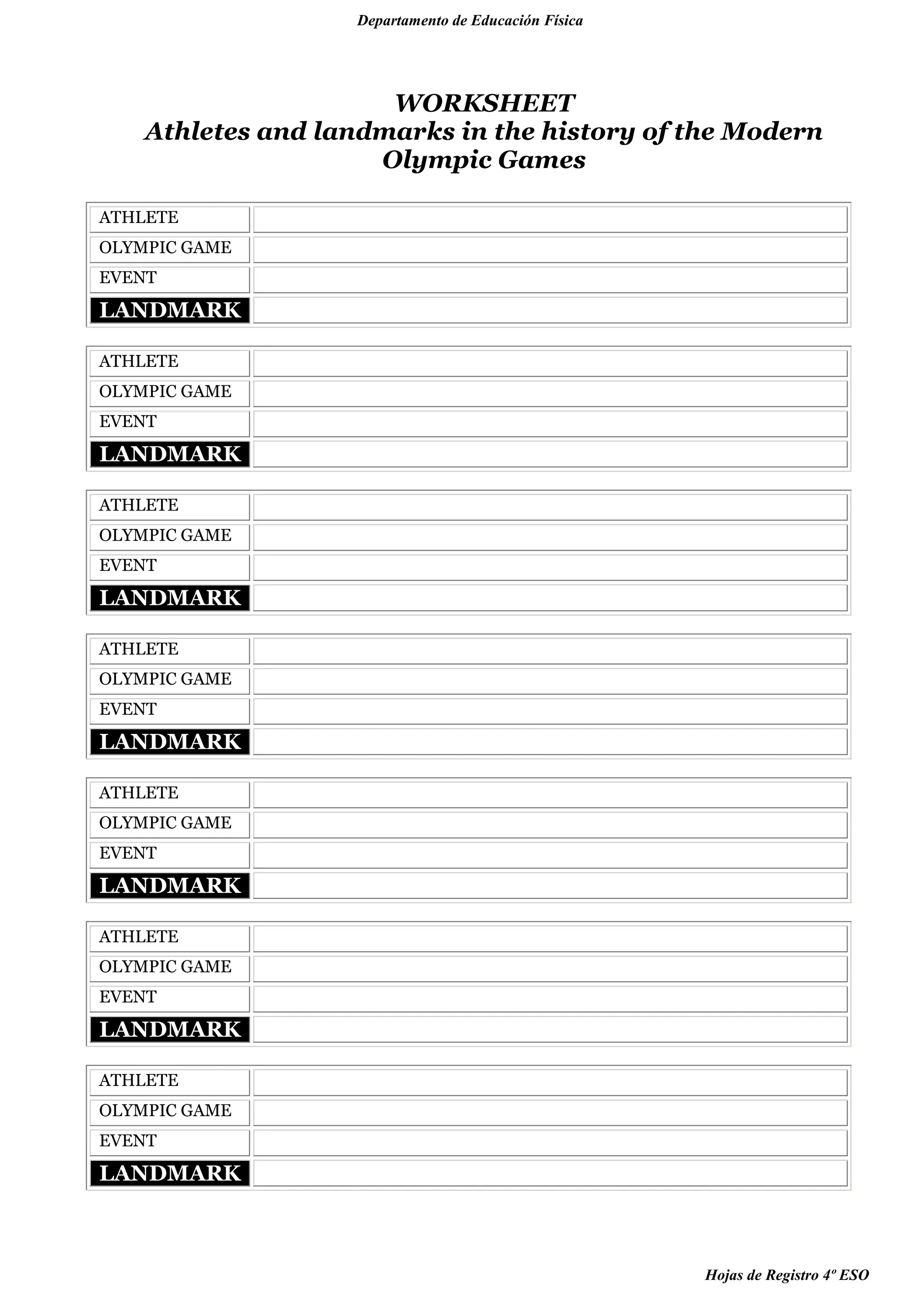 Athletics Worksheets | DOCX