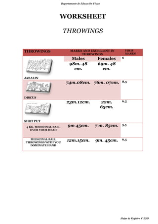 Athletics Worksheets | DOCX