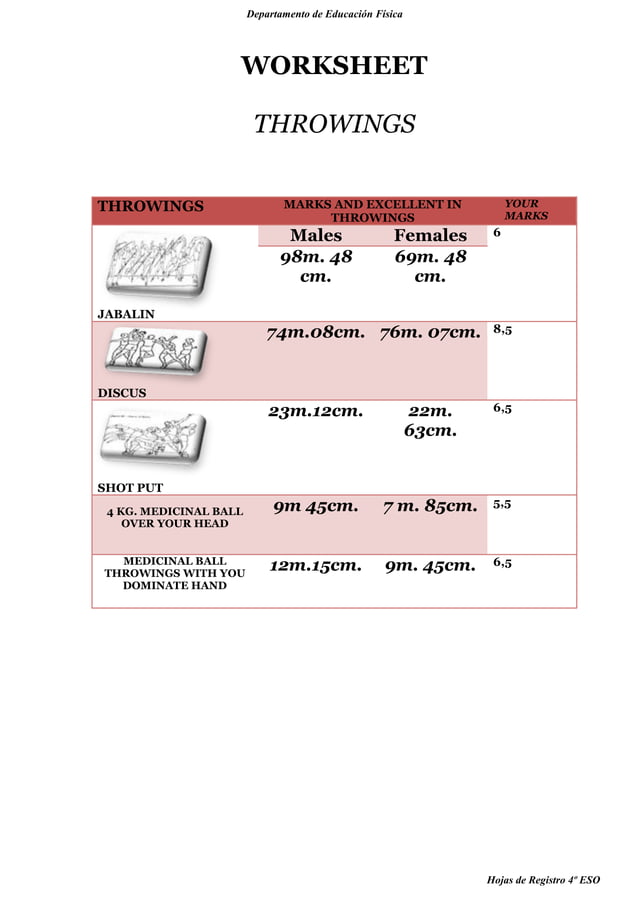 Athletics Worksheets | DOCX